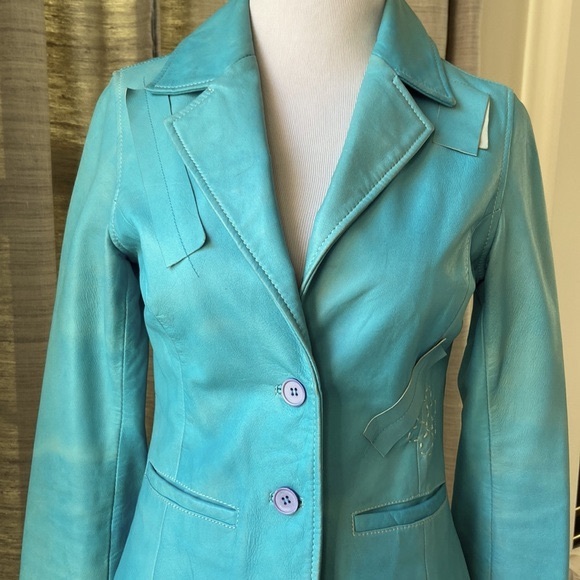 Guru | Jackets & Coats | Guru Turquoise Leather Jacket | Poshmark